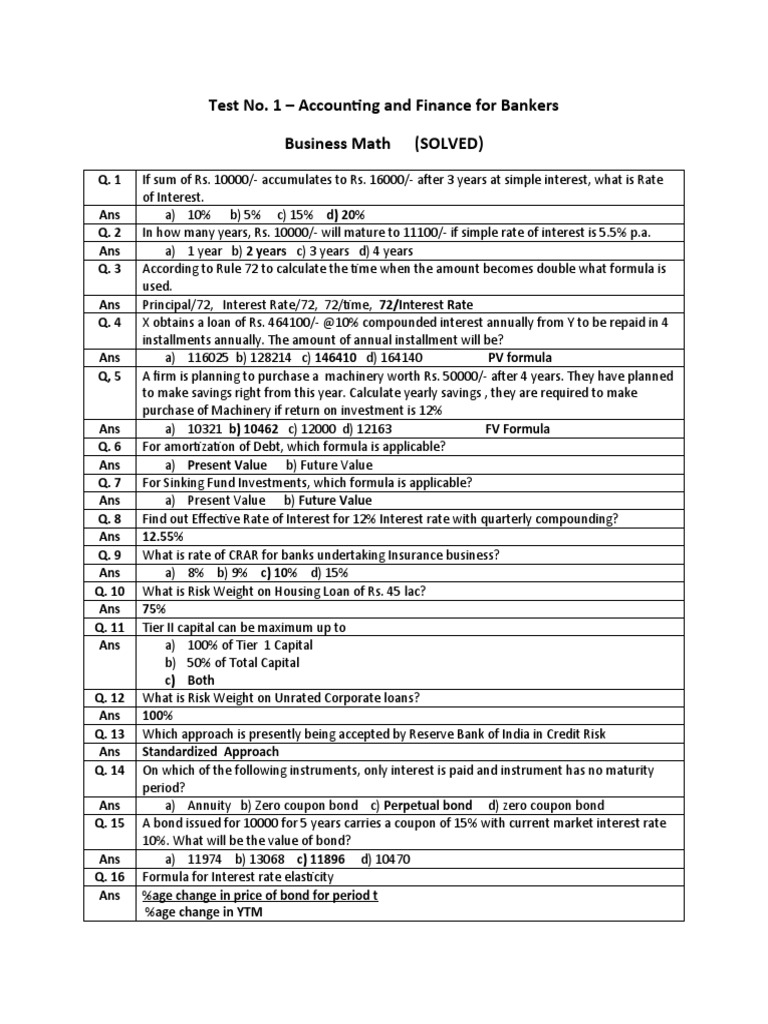 AFB Test - 1 | PDF | Bonds (Finance) | Net Present Value