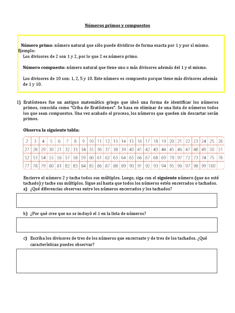 Guia - Numeros Primos y Compuestos | PDF