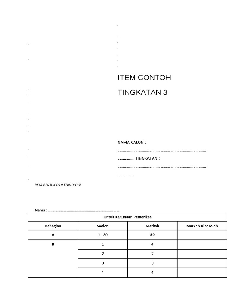 Item Contoh RBT Tingkatan 3 | PDF