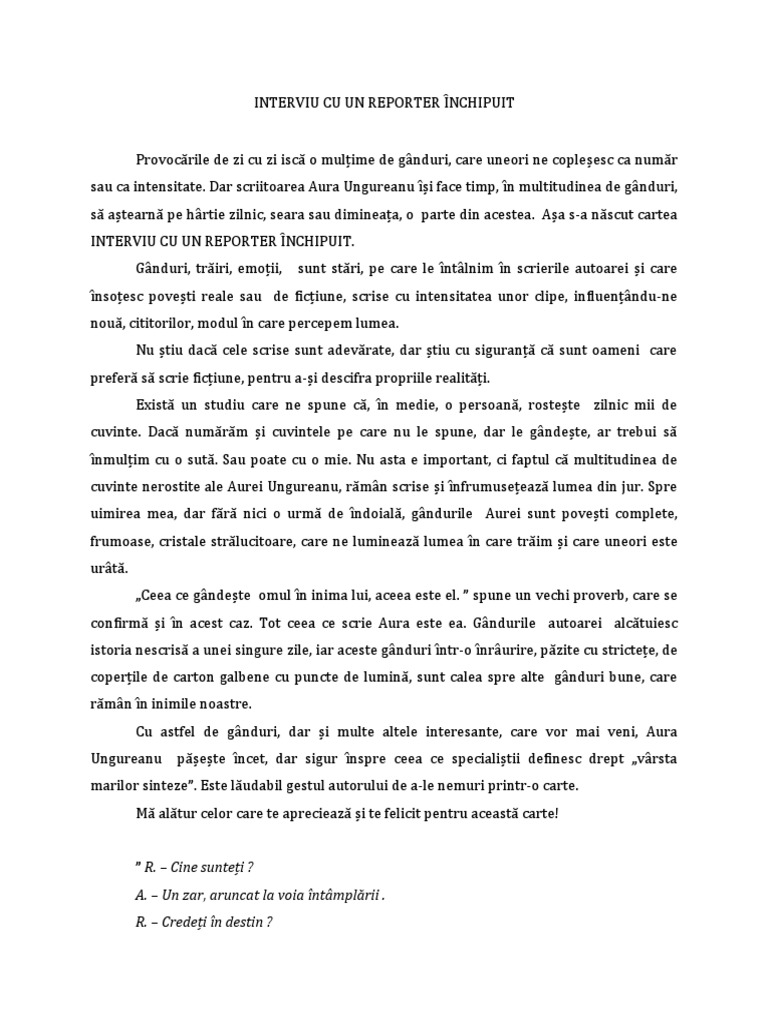 INTERVIU CU UN REPORTER ÎNCHIPUIT - Aura | PDF