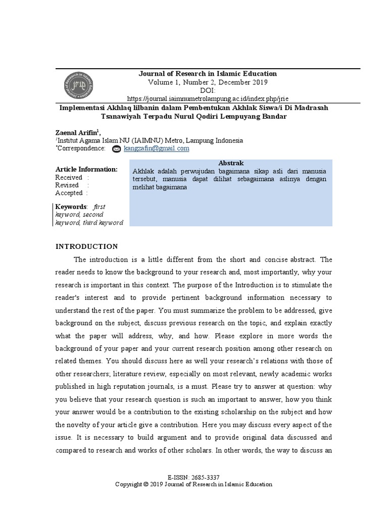 Template JRIE | Download Free PDF | Cognition | Scientific Method