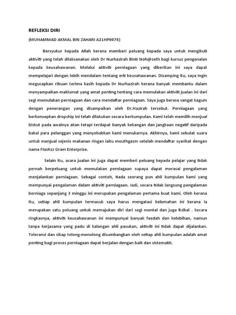 Individual Reflection Entreprenuership | PDF