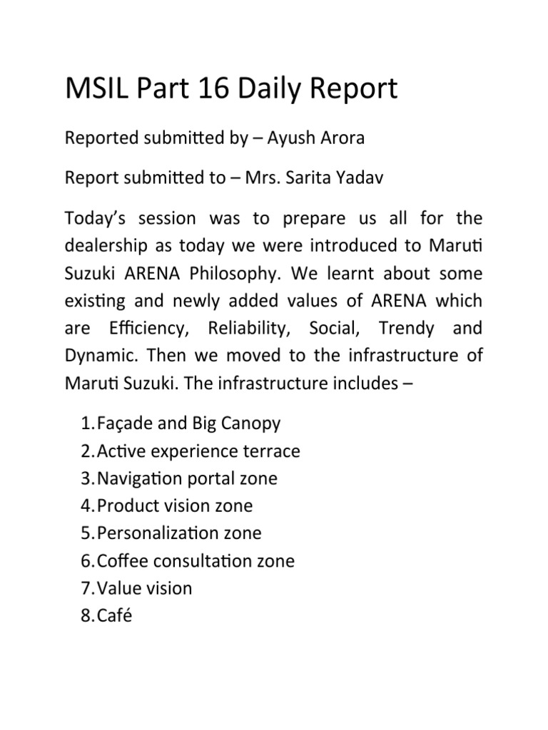MSIL Part 16 Daily Report | PDF