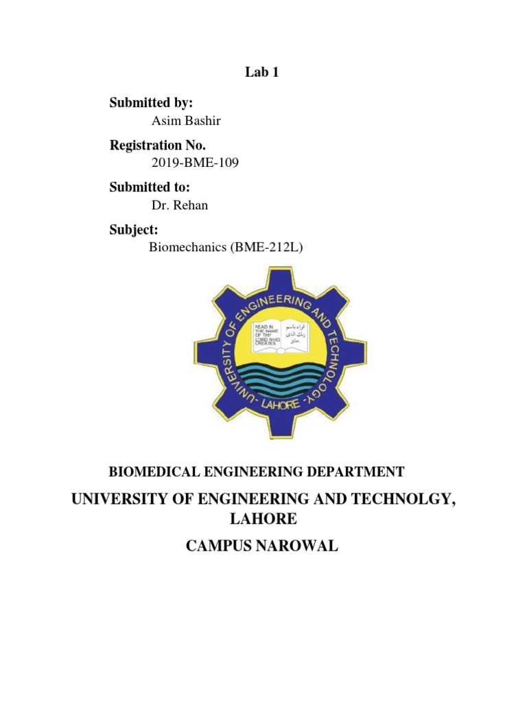 2019 Bme 109 Biomechanics Lab 1 | PDF