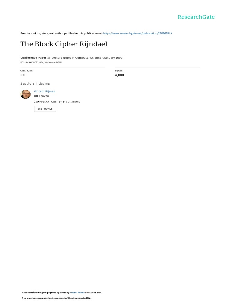 The Block Cipher Rijndael | PDF | Matrix (Mathematics) | Encryption