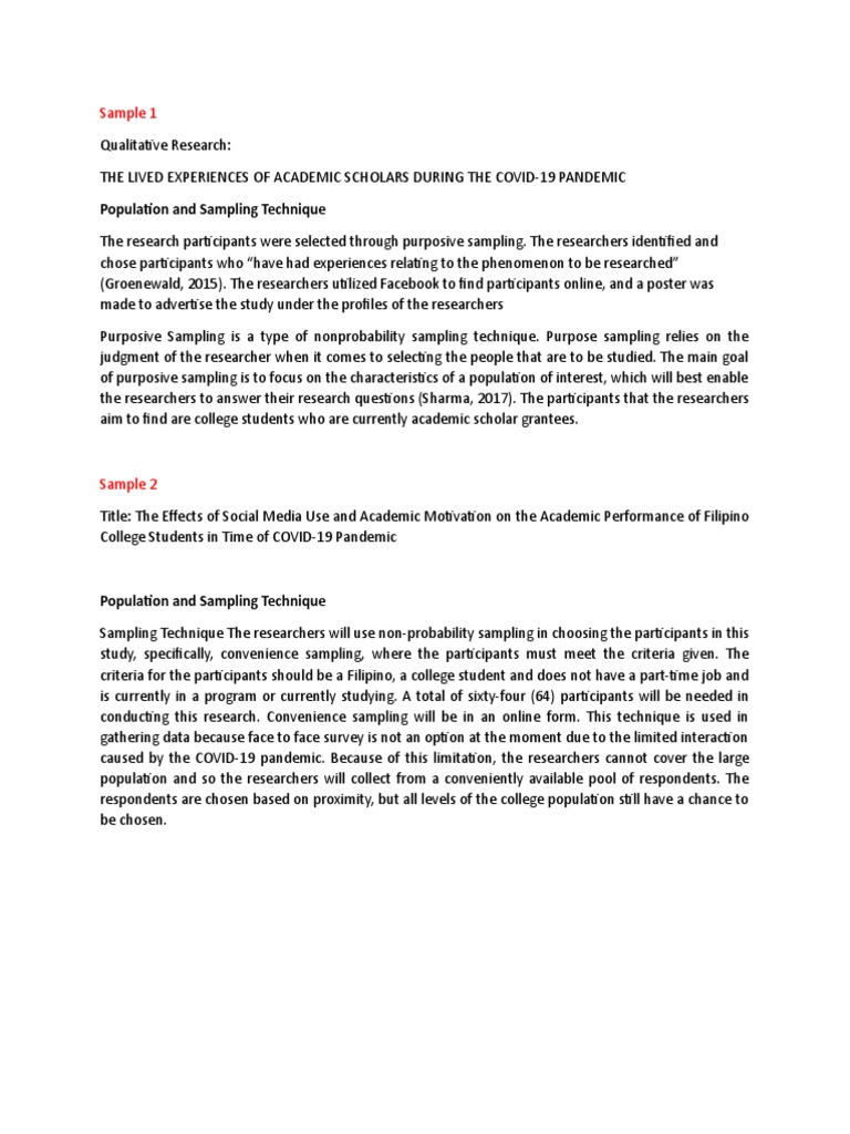 Sample Population and Sampling Technique | PDF