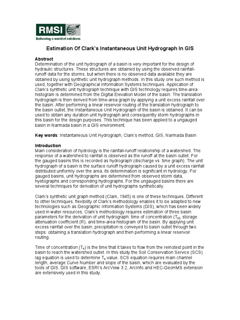 Clark's Hydrograph Method in GIS Analysis | PDF | Drainage Basin ...