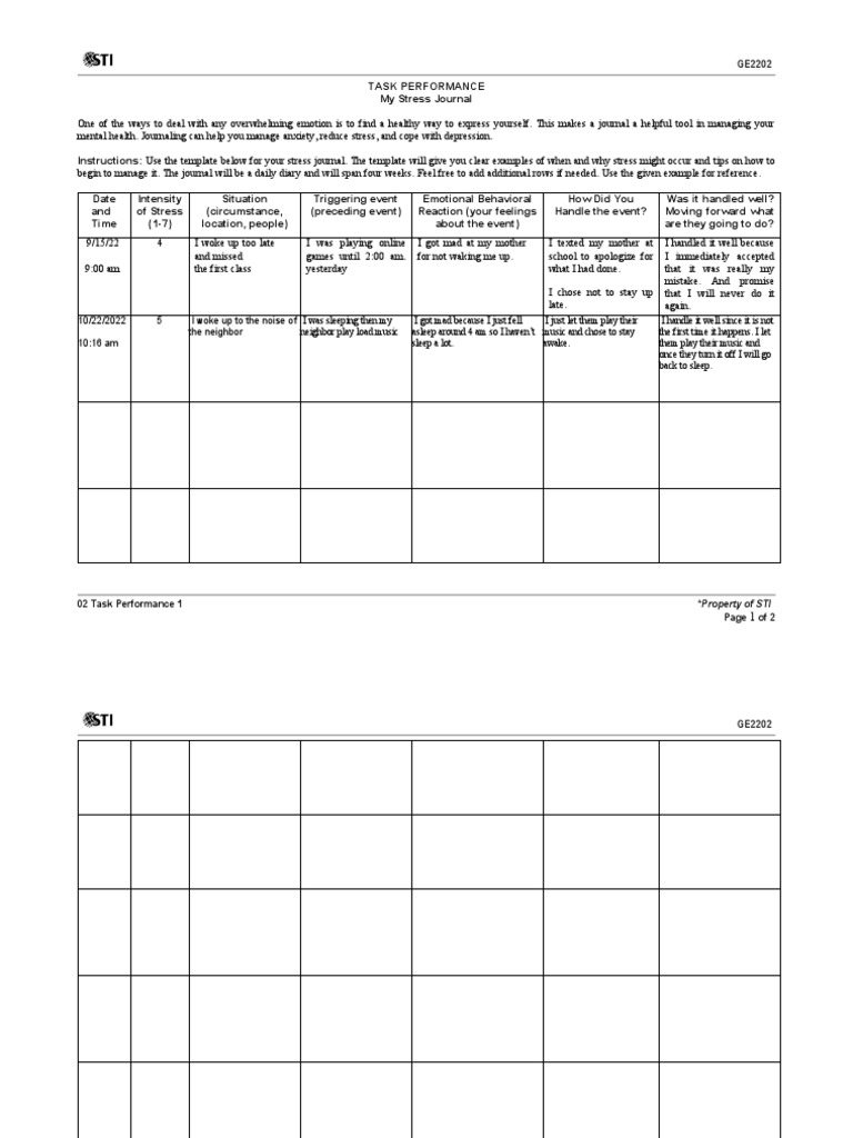02 - Task - Performance - 1 Euthenics | PDF | Stress (Biology) | Sleep