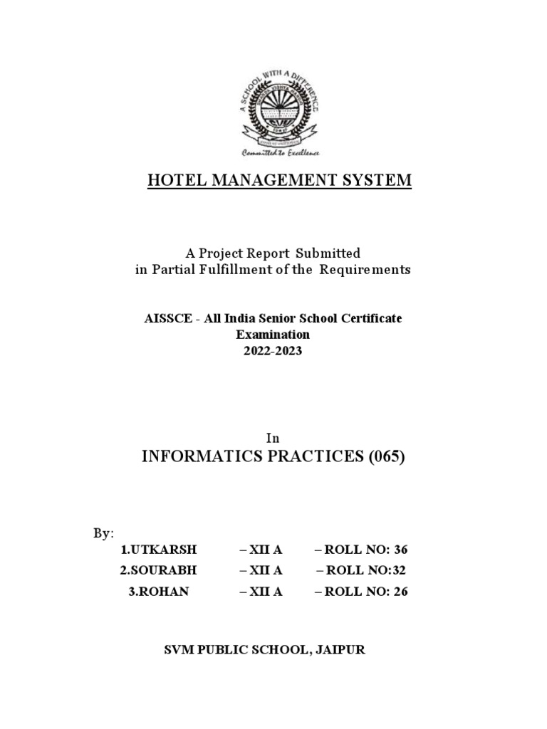 IP Project On Hotel Management | PDF | Payments | Computing