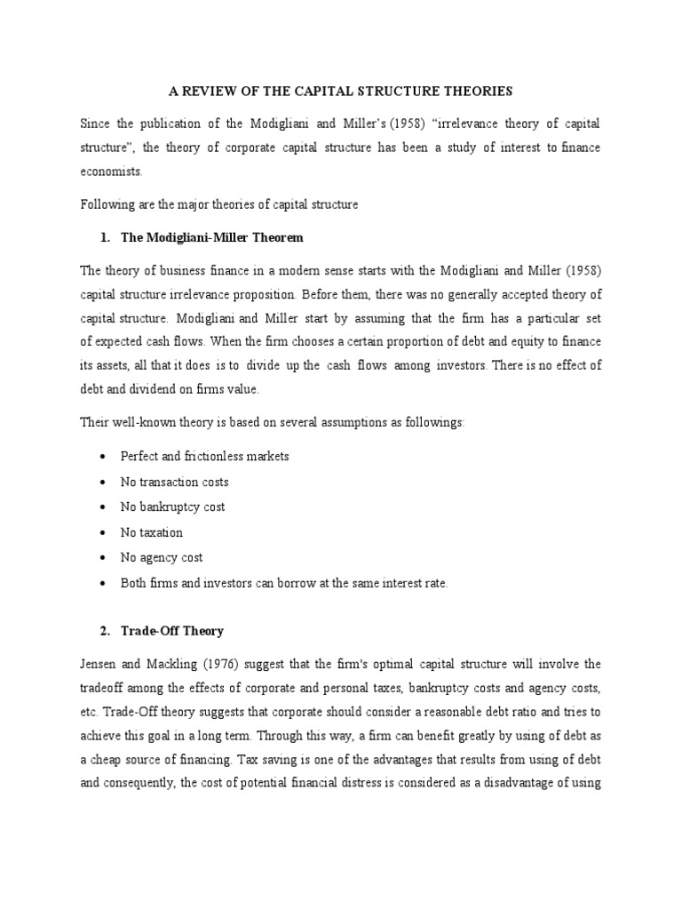 Capital Structure Theories | PDF | Capital Structure | Stocks