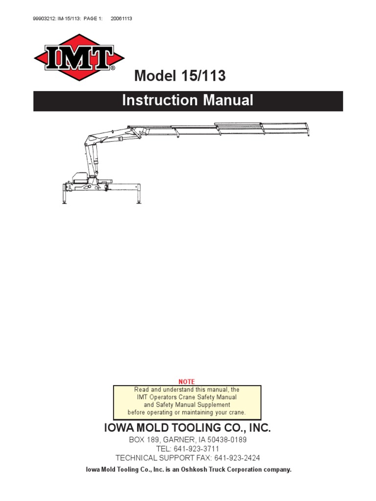 Imt - 15-113 Instruction Manual | PDF | Crane (Machine) | Power Supply