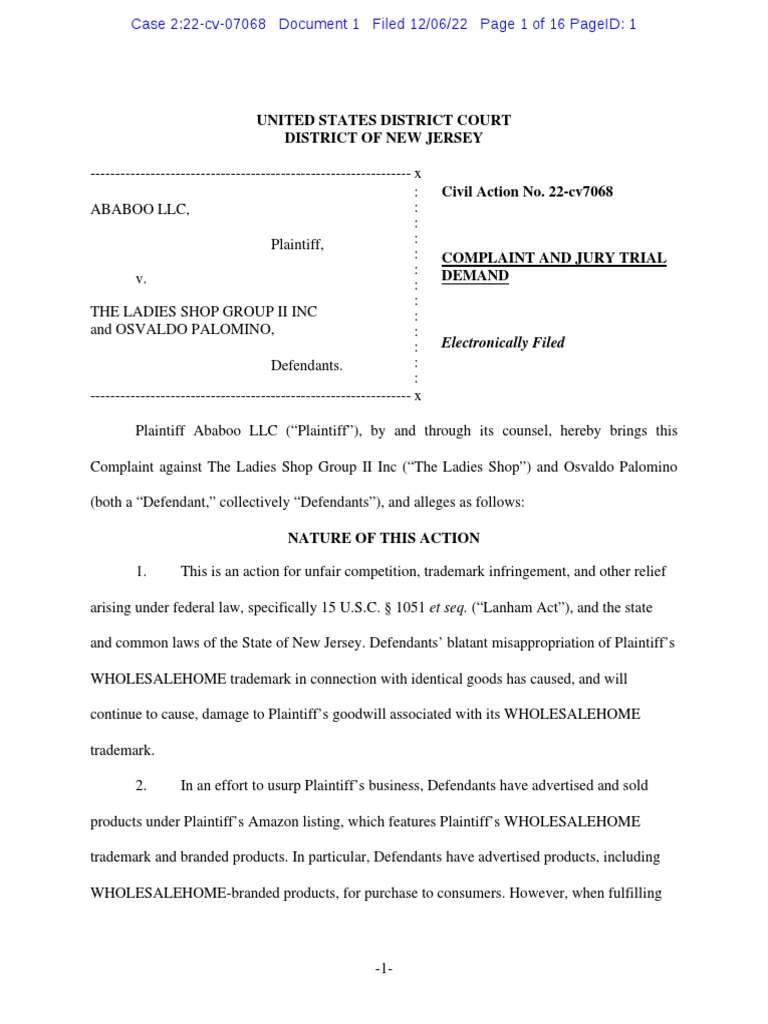 Ababoo v. The Ladies Shop II - Complaint | PDF | Damages | Legal Remedy