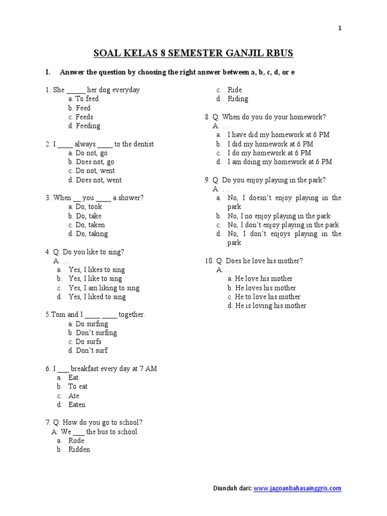 SOAL PAS KELAS 8 SEMESTER GANJIL (Simple Present&present Continuous) | PDF