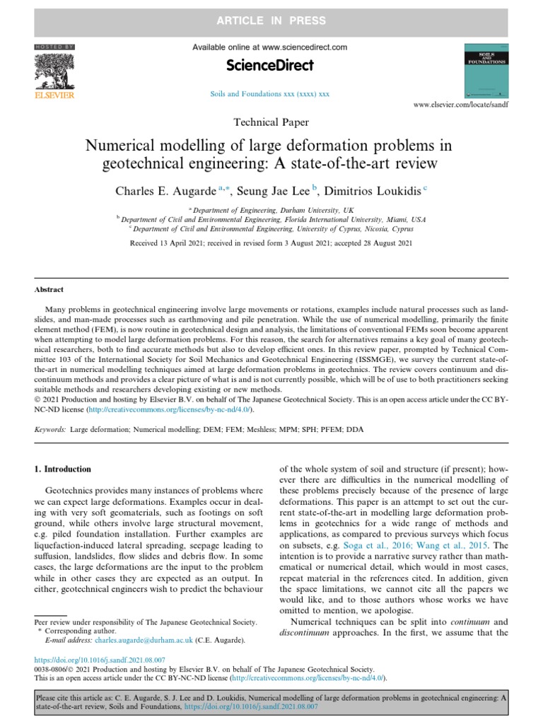 Augarde Et Al 2021 - J - Numerical Modelling of Large Deformation Problems in Geotechnical ...
