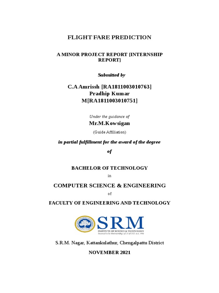 FLIGHT FARE PREDICTION Report | PDF