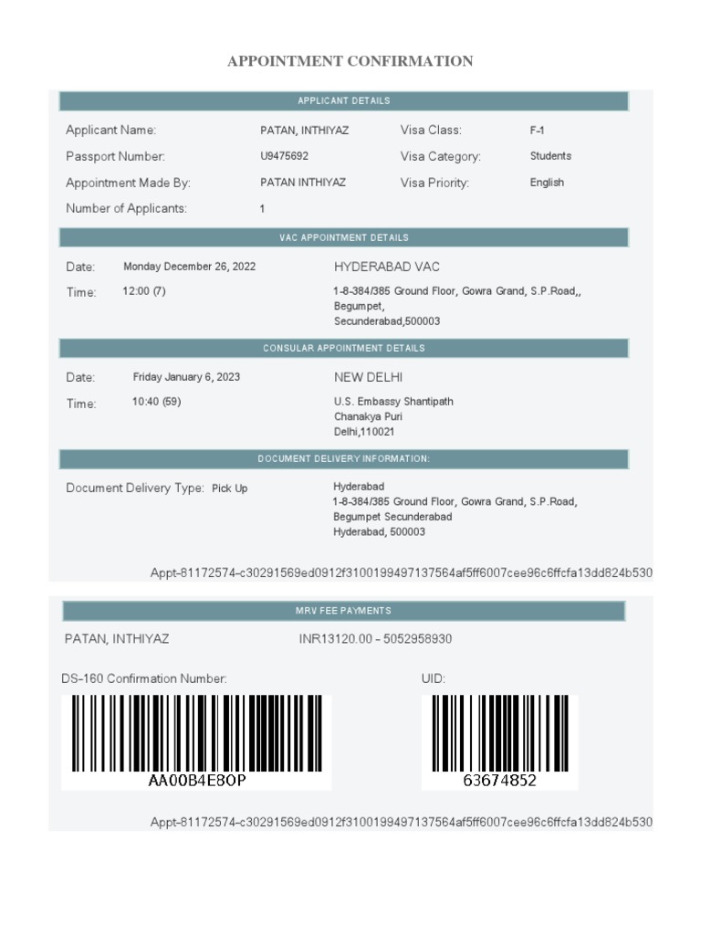 U.S. Visa Appointment Confirmation | PDF | Travel Visa | Usb Flash Drive