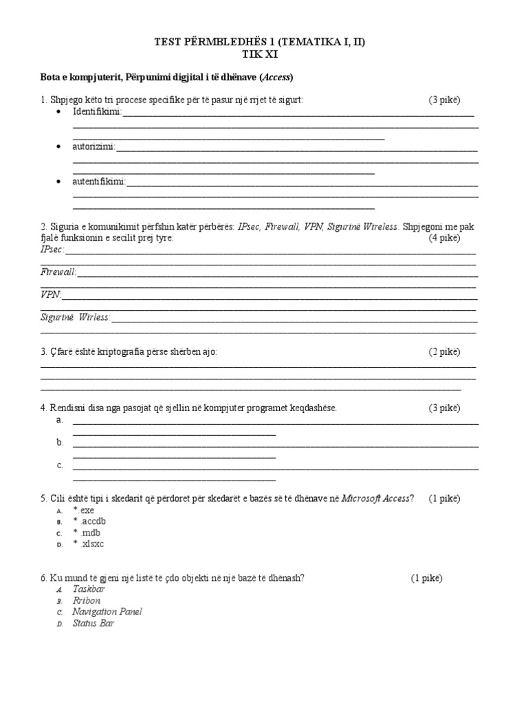 TIK 11 - Test 1 | PDF