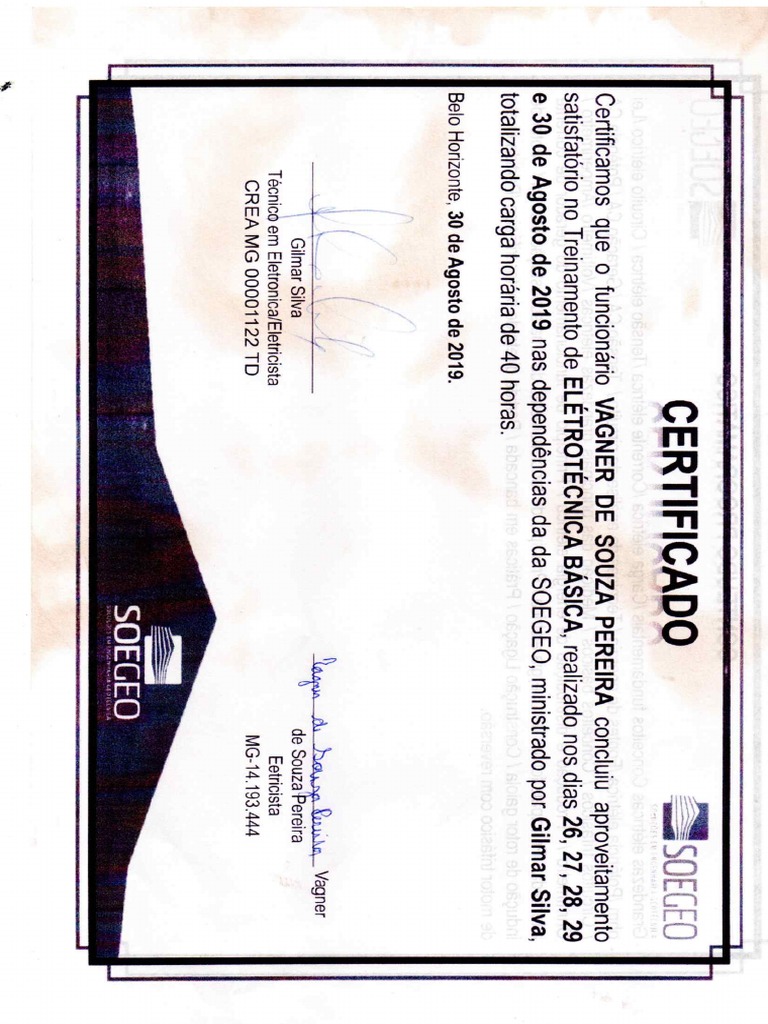 Certificado Eletricista | PDF
