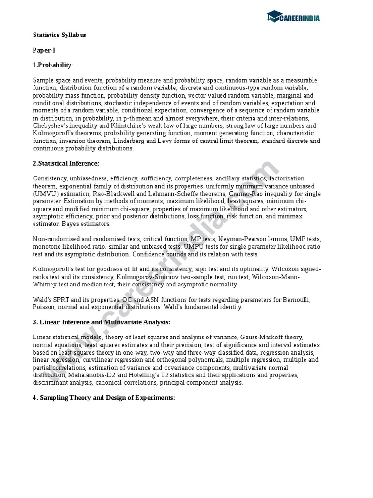 Statistics Syllabus Pdf Regression Analysis Estimator
