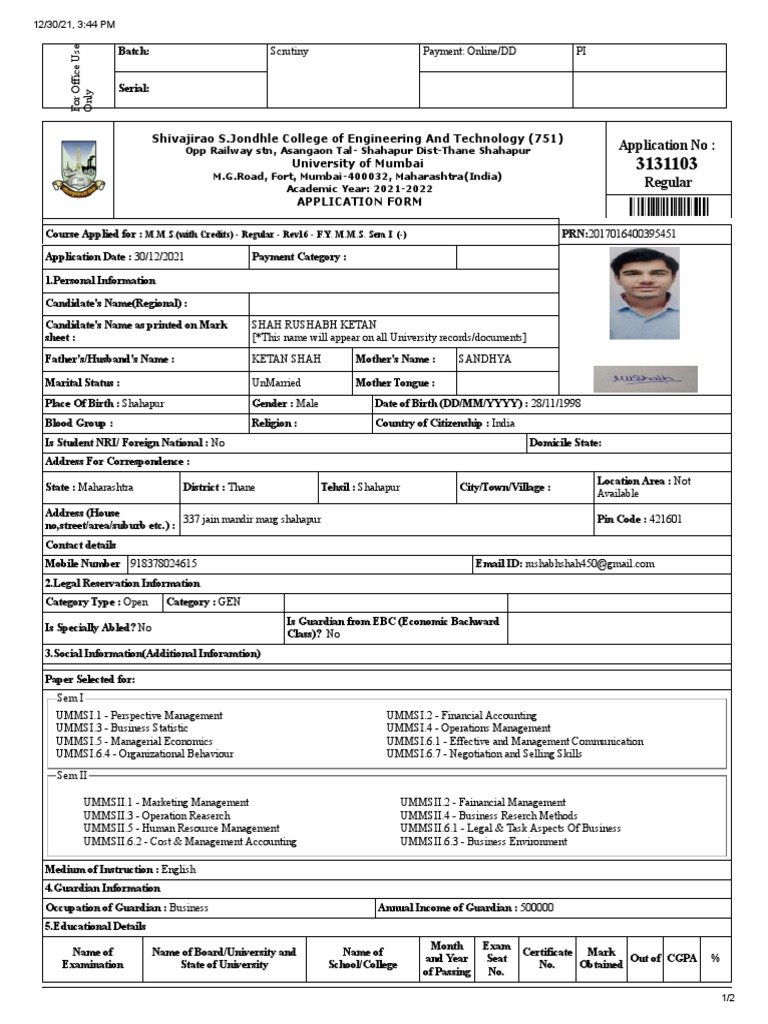 Mms Form | PDF | Test (Assessment)