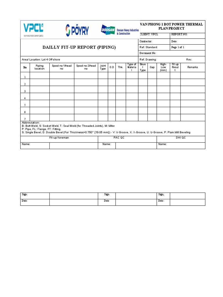 Pipe Fit Up Report | PDF