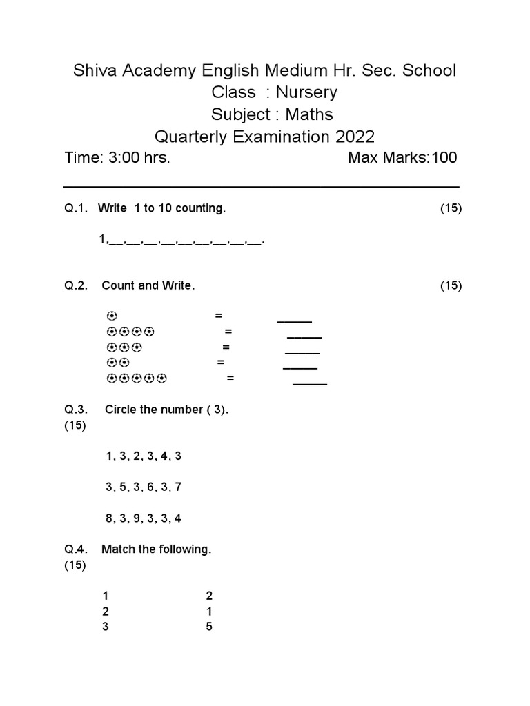 Nursery Maths Paper | PDF