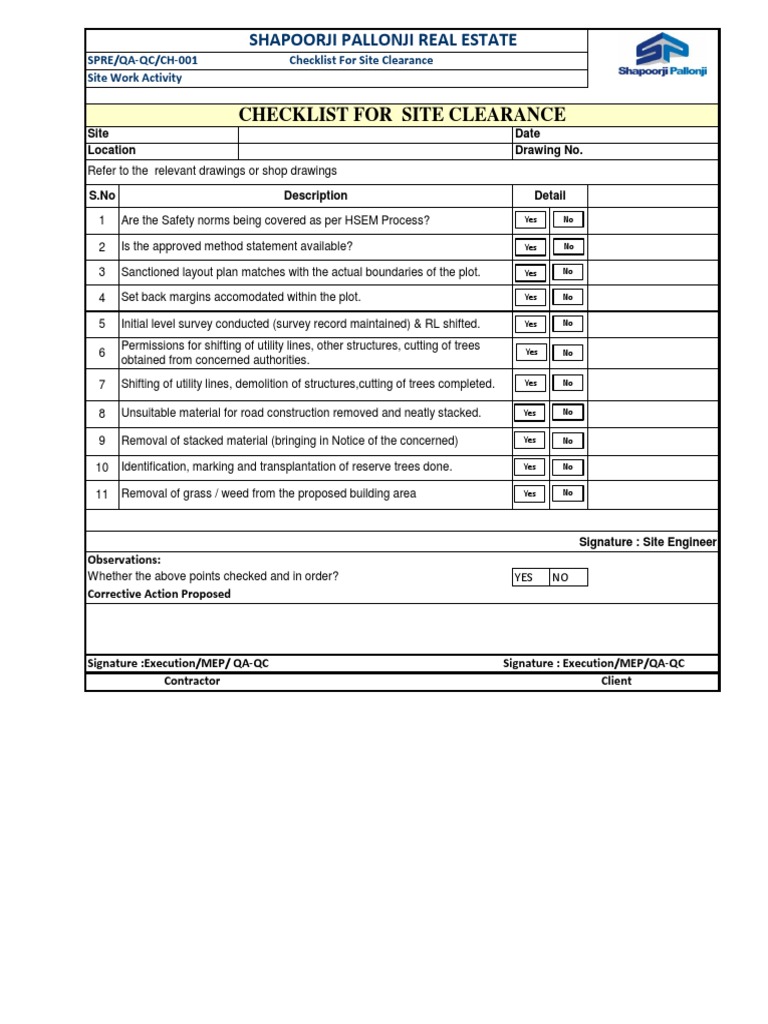 Site Clearance and Excavation Checklist | PDF | Deep Foundation | Concrete