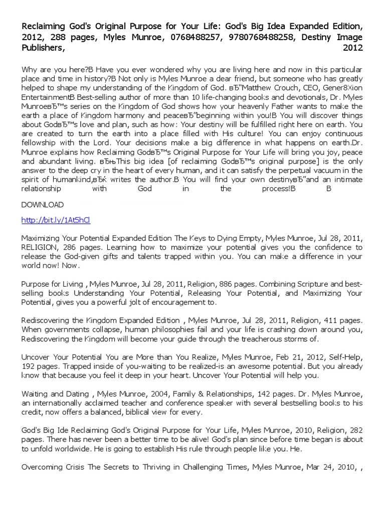 Reclaiming God's Original Purpose For Your Life - God's Big (PDFDrive ...