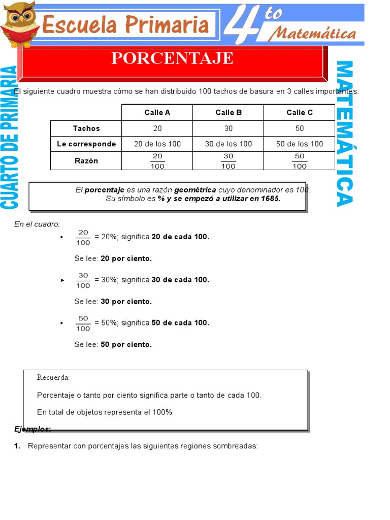 Definicion-de-Porcentaje-para-Cuarto-de-Primaria | PDF | Porcentaje ...
