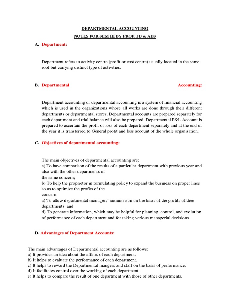 Unit-5 Departmental Accounts | PDF | Income Statement | Expense
