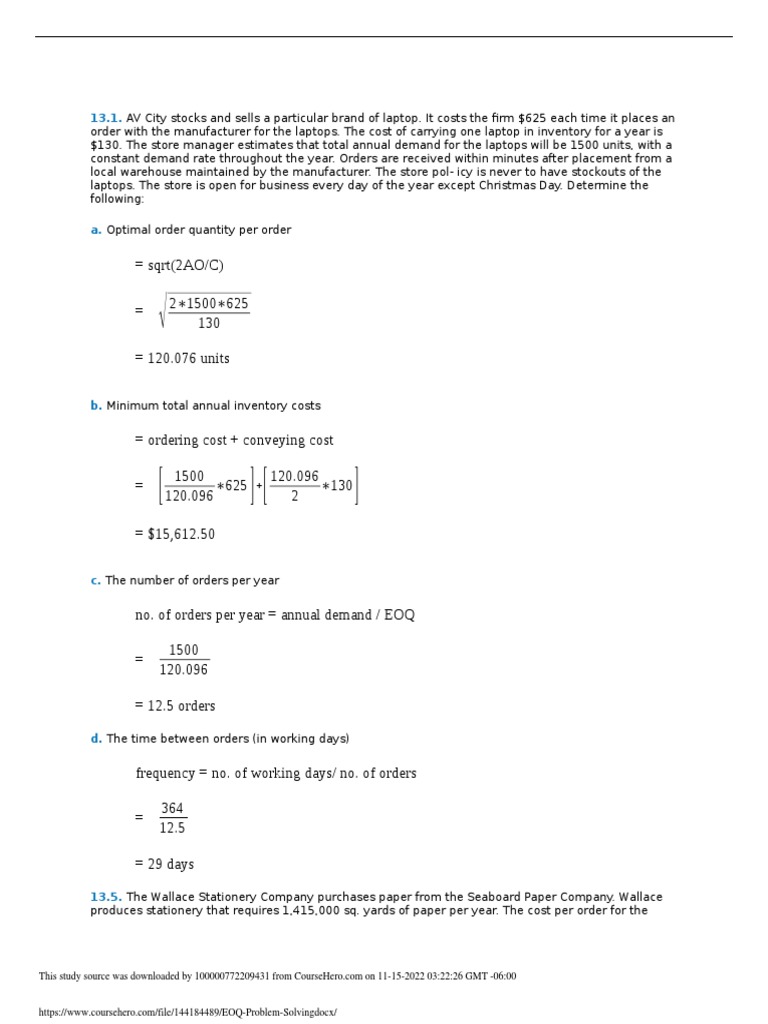 EOQ Problem Solving | PDF | Management Accounting | Business Process