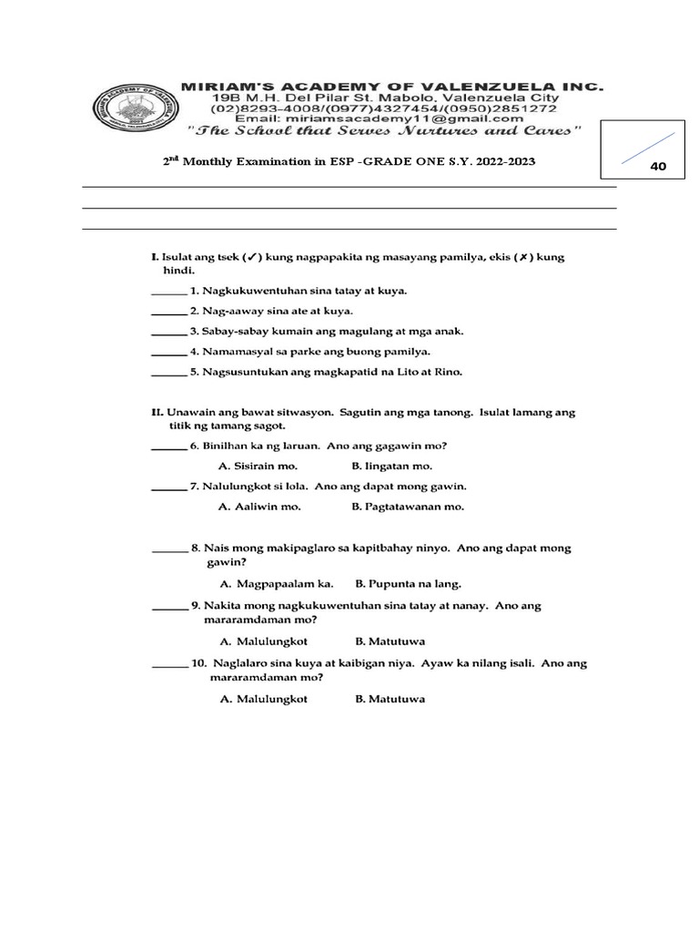 2nd Monthly Examination in ESP | PDF