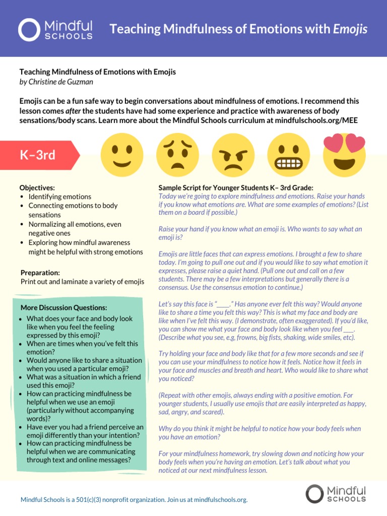 Mindful Schools Teaching Mindfulness of Emotions With Emojis | PDF ...
