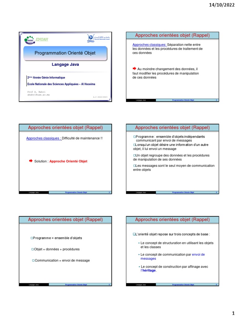 Cours 2 + Orienté Objet, Classe, Interface | PDF | Classe (informatique) | Programmation ...