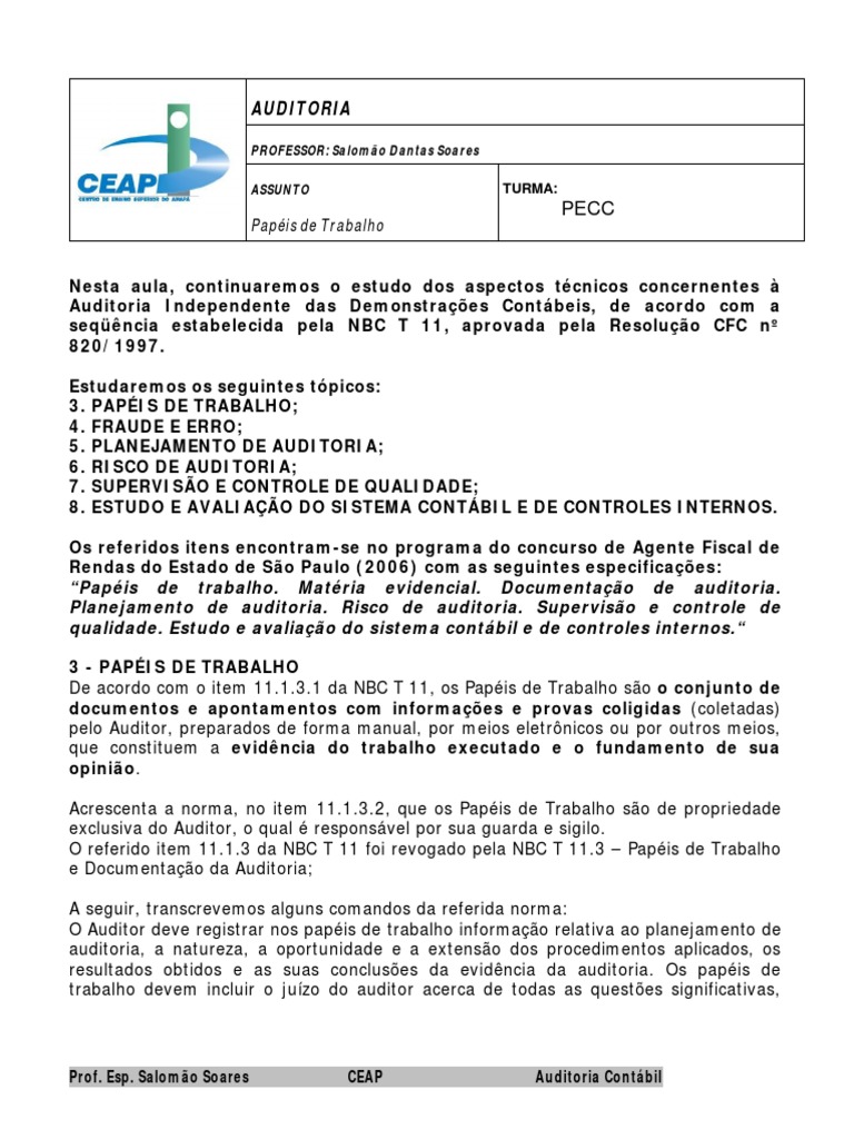 Auditoria-Papeis de Trabalho | PDF | Contabilidade | Relatório anual