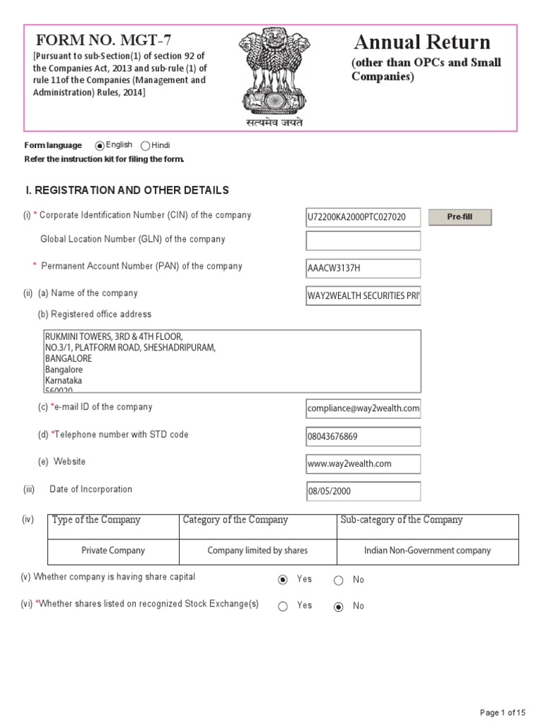 Form MGT 7 W2W Securities 2020 21 | PDF | Securities (Finance ...