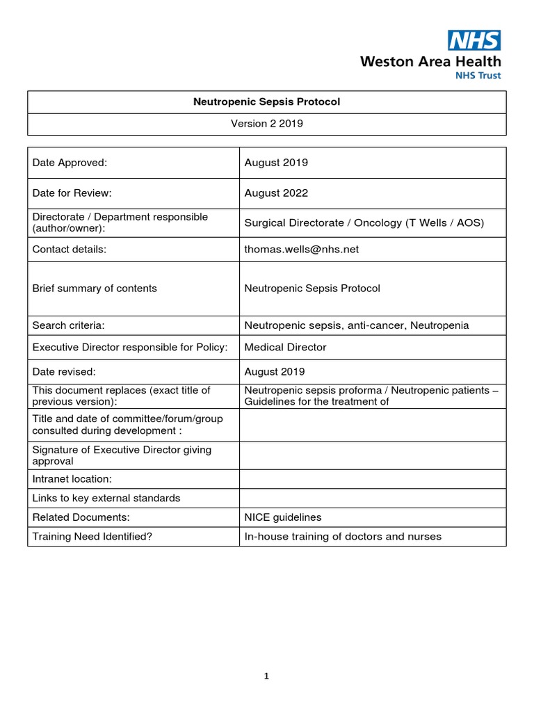 Neutropenic Sepsis Protocol 2020 | PDF | Sepsis | Medicine