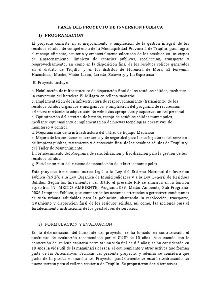Fases Del Proyecto de Inversion Publica | PDF | Residuos | Gestión de residuos