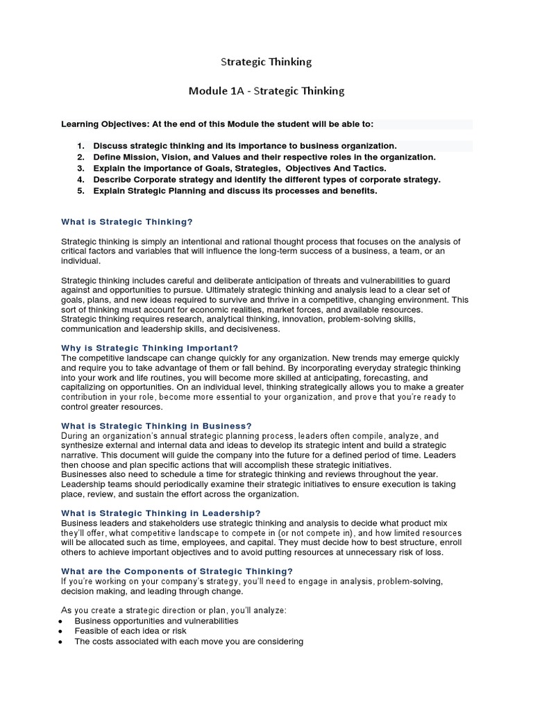 Module 1A Strategic Thinking | PDF | Strategic Management | Entrepreneurship