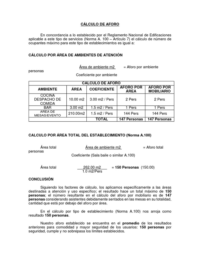 Cálculo de Aforo | PDF