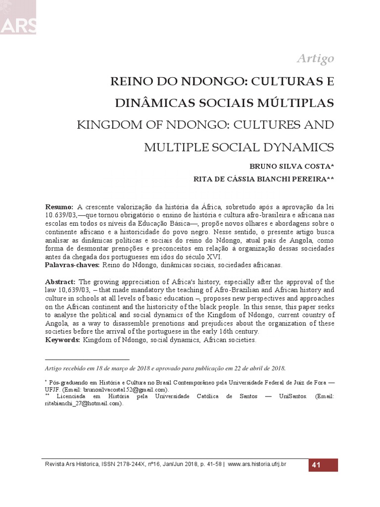 Reino Do Ndongo - Culturas e Dinâmicas Sociais Múltiplas | PDF | África ...