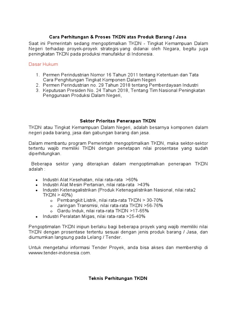 Cara Perhitungan TKDN | PDF