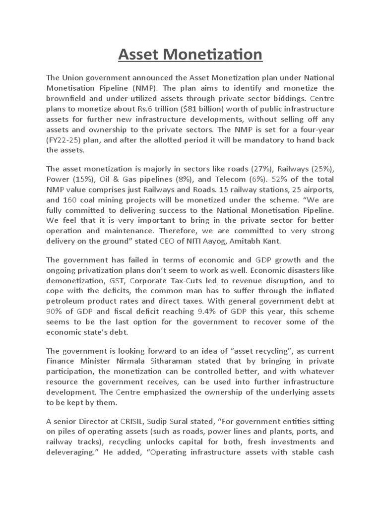 Asset Monetization | Download Free PDF | Infrastructure | Government ...