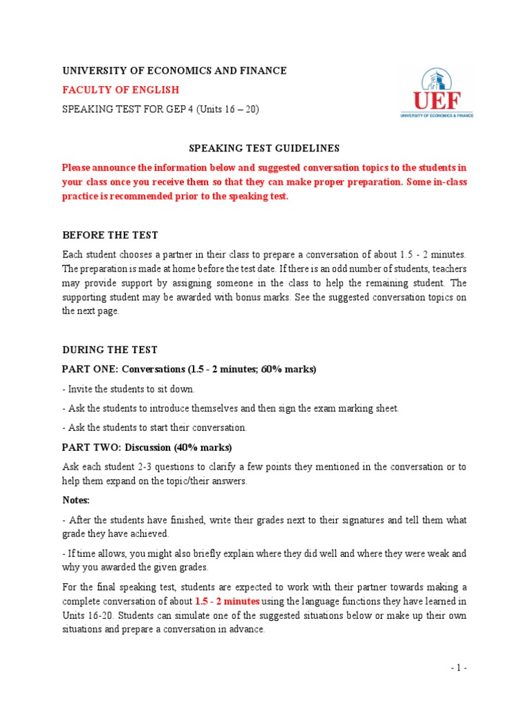 GEP 4 Speaking (Sep 2021 Updated) | PDF | Test (Assessment) | Human ...