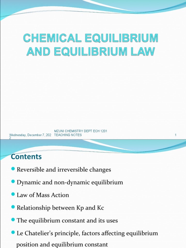 1 Chemical Equilibrium Notes Ech 1201 | PDF | Chemical Equilibrium | Gases