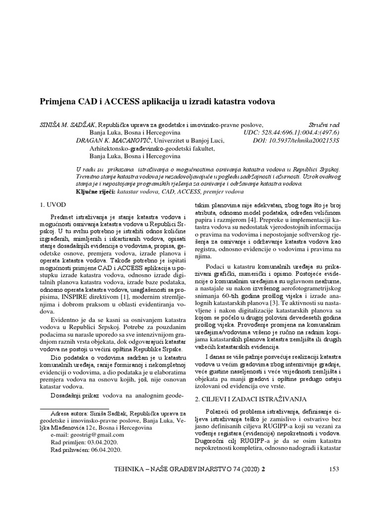 Summary Application of CAD and ACCESS in | PDF