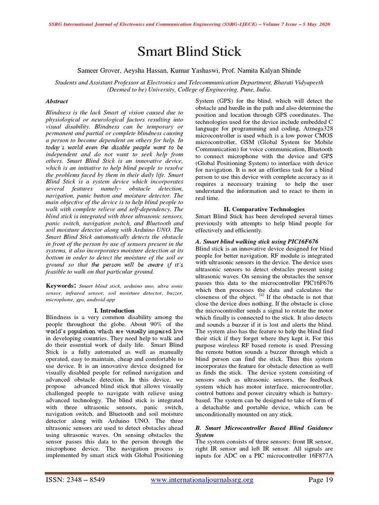 Smart Blind Stick | Download Free PDF | Arduino | Bluetooth