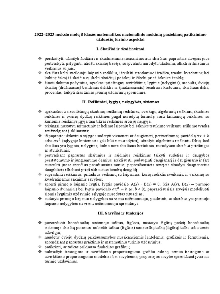 8 Kl. Matematikos NMPP Turinio Aspektai | PDF