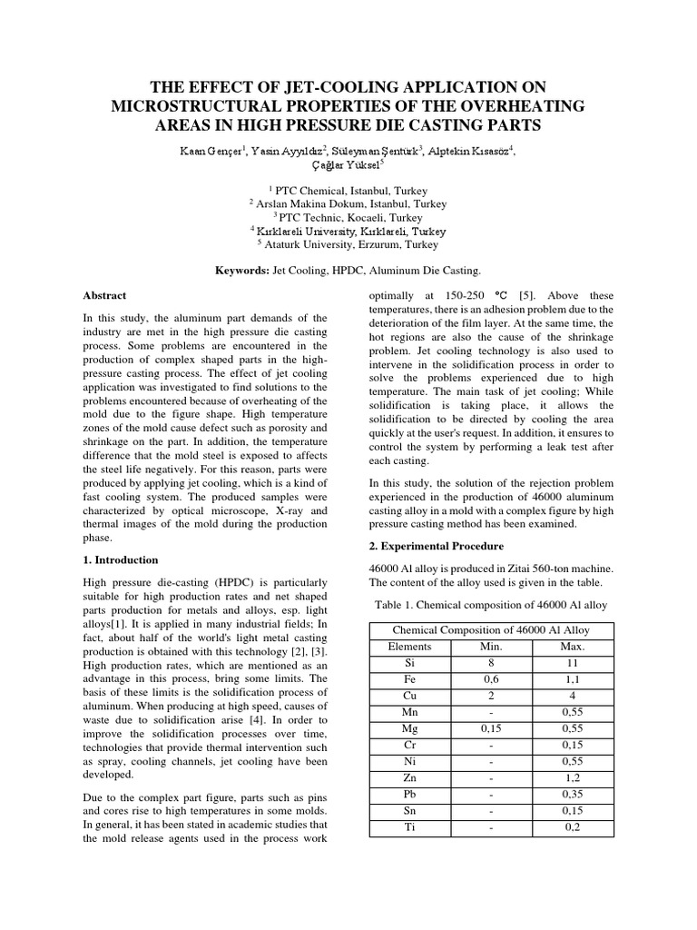 Jet Cooling Impact on Die Casting Quality | PDF | Casting (Metalworking ...