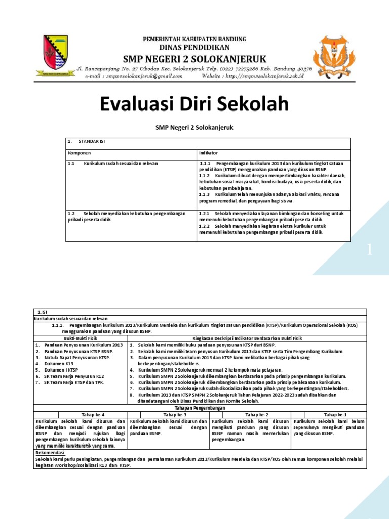 Evaluasi Diri Sekolah | PDF